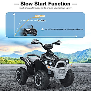 INFANS Kids Ride on ATV, 12V 4 Wheeler Quad Toy Vehicle with Music, Horn, High Low Speeds, LED Lights, Electric Ride On Toy, Battery Powered Wheels Car for Kids Over 3 Years Old (Black)