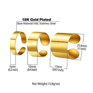 Bandmax Women Cuff Stacking Band Rings 18K Gold Plated Wide Big Plain Dome Ring Sets Stackable for Men Flat Wide Cuff Ring Fancy Wedding Rings 5/10/17MM