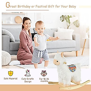 Qaba Kids Ride-On Rocking Horse Toy Llama Style Rocker Soft Plush Fabric for Children 18-36 Months