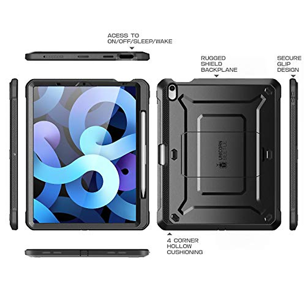 SUPCASE Unicorn Beetle Pro Series Case Designed for iPad Air 5 (2022) / iPad Air 4 (2020) 10.9 Inch, with Pencil Holder & Built-in Screen Protector Full-Body Rugged Heavy Duty Case (Black)