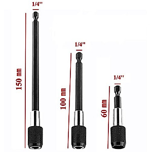 aiyun Drill Bit Extension Set - 6 PCS Quick Release Magnetic Drill Extension Bit Holder with 1/4” Hex Shank (Black)
