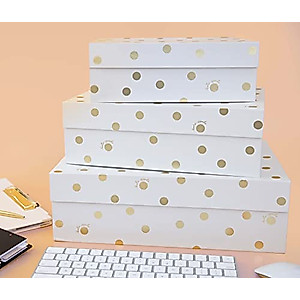 Kate Spade New York Decorative Storage Boxes with Lids, 3 Pack Sturdy Organizer Storage Bins, Includes Small Medium Large Pink Nesting Boxes with Magnetic Closure, Gold Dot with Script