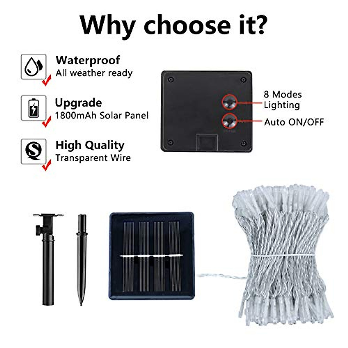 EXF Super Long Outdoor Solar Christmas Lights, 8 Modes 98FT 300 LED Solar String Lights with Clear Wire, Solar Fairy String Lights for Xmas Party Garden Fence Tree Balcony (Cool White)