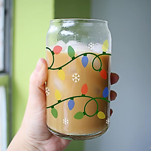 Color Changing Christmas Lights Cute Glass Cup, Winter Iced Coffee Glass Holiday Season Gift, Christmas Themed Gift for Women Cup Glass Tumbler