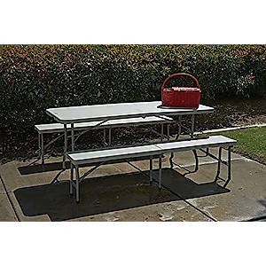 Office Star Resin Furniture for Indoor or Outdoor Use, 3-Piece Set, 2 Folding Benches and 6 Foot Table