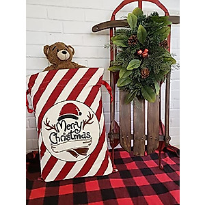 Jolly Jon Large Christmas Bags Santa Sacks - Red Candy Cane Santa Sack - XL Large Reusable Christmas Gift Bag - 17.5 x 24.5 with Drawstring Closure