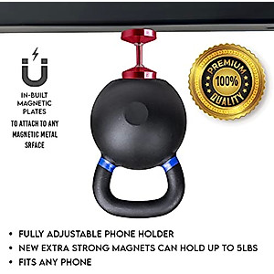 Gym Double Sided Magnetic Phone Holder (2022 Extra Strong New Edition) - Cell Phone Gym Holder for Pictures and Video Capture Hands Free Selfie- Phone Magnet Mount (Red)