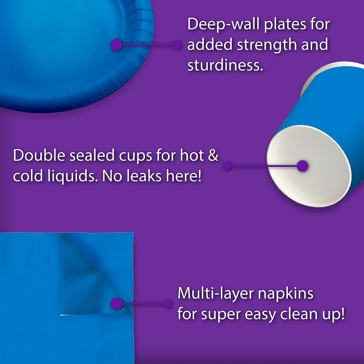 Solid Blue Birthday Party Supplies Set Plates Napkins Cups Tableware Kit for 16