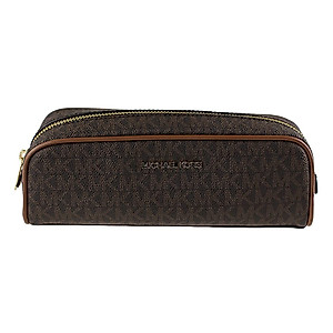 Michael Kors Giftables Medium Pencil Case Signature Leather Makeup Case (Brown)