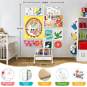 Bikoney Art Display for Kids Artwork-(30 Clips -Total 12ft Wire)-Kids Art Display-Art Drying Rack-Floor Picture Hanging System Kit for Drawing/Photo/Card/Picture Collage Display
