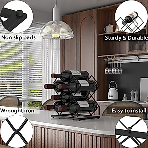 KOKSTOP Countertop Wine Rack, 6 Bottles Wine Storage Capacity, Modern Corner Metal Wine Bottle Holder for Bar, Cabinet, Pantry, Tabletop Wine Racks for Cup and Water Bottle – Black