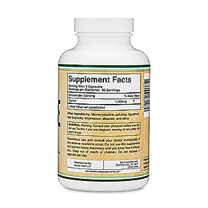 Taurine Supplement 1000mg Per Serving, 180 Capsules - Amino Acid Studied to Support a Longer, Healthier Life (Taurina) Vegan Safe, Gluten Free, Non-GMO by Double Wood