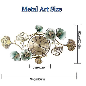 Clock for Living Room，Metal Large Wall Clock for Living Room，Big Clocks for Wall Living Room Ginkgo Leaf Design Wall Clock Silent Non Ticking，33 Inch