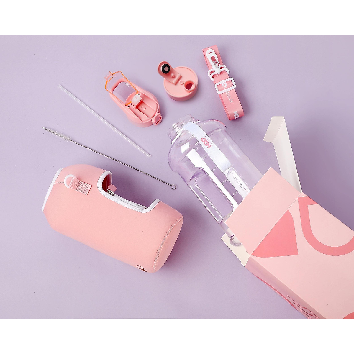 H2O Capsule 2.2L Half Gallon Water Bottle with Storage Sleeve and Covered Straw Lid – BPA Free Large Reusable Drink Container with Handle - Big Sports Jug, 2.2 Liter (74 Ounce) Rose Quartz