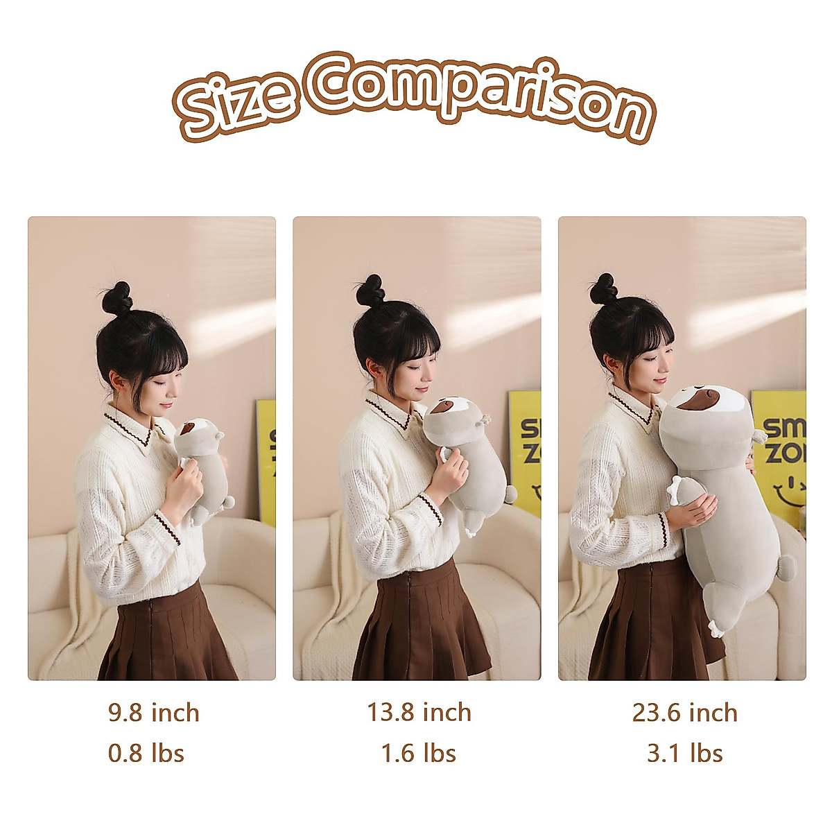 SQEQE Weighted Sloth Plush, Weighted Sloth Stuffed Animal for Anxiety, Cute Sloth Plushies Sloth Pillow Toy Gift for Kids Adults Brown 9.8 Inch, 0.8 lbs