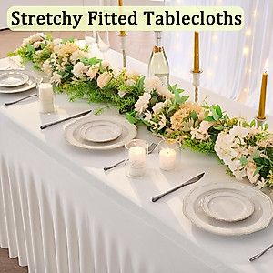 Htper 2 pk Spandex Ivory Table Clothes for 6 Foot Rectangle Tables, Stretch Table Cloths 6 ft Fitted Table Cover Desk Skirt Tablecloth for Parties Weddings Birthday Banquet Baby Shower
