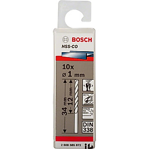 Bosch 2608585872 Din338 HSS-Co Metal Drill Bit, 1mm x 12mm x 34mm, Bronze, Pack of 10