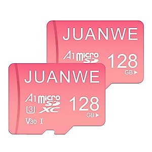 JUANWE 128GB Micro SD Card 2 Pack microSDXC Memory Card with SD Adapter C10 U3 A1 V30 Memory Card SD Card Pink, 128GB