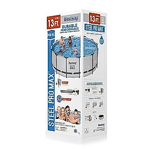 Bestway Steel Pro MAX 13 Foot x 48 Inch Round Metal Frame Above Ground Outdoor Swimming Pool Set with 1,000 Filter Pump, Ladder, and Cover