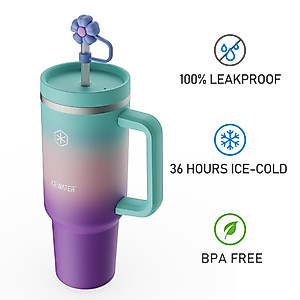 ICEWATER Horizon- 40 oz Tumbler with Lid and Straw | 100% Leak Proof Insulated Tumbler with Handle,Cup Holder Friendly,Water Bottle for Coffee,Keep Cold for up 36 Hours (Rainbow)