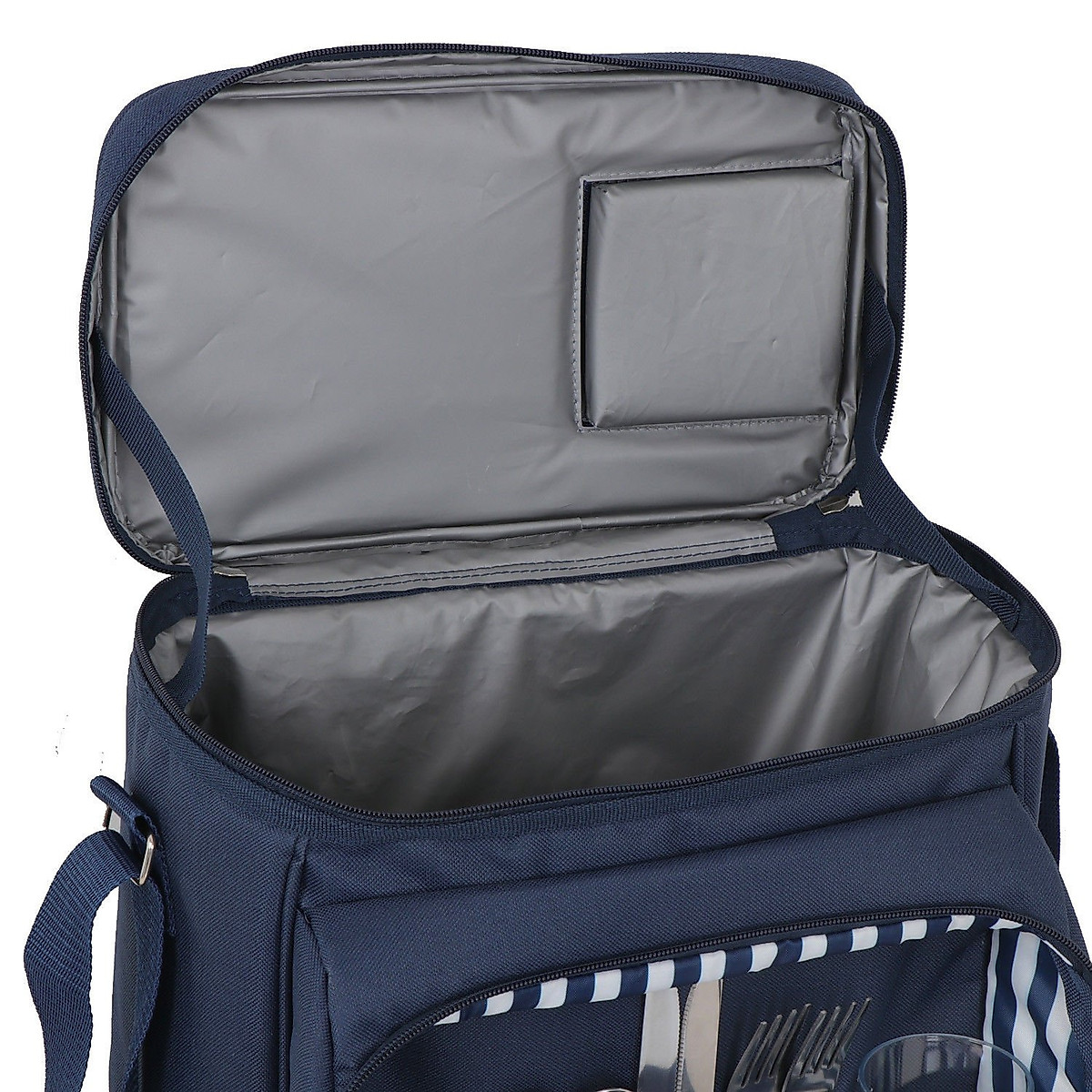 2 Person Blue Tartan Insulated Picnic Bag Set W/Cooler Section