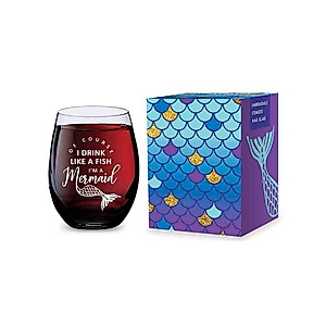 GSM Brands Stemless Wine Glass for Mermaid Gifts - Made of Unbreakable Tritan Plastic - 16 ounces