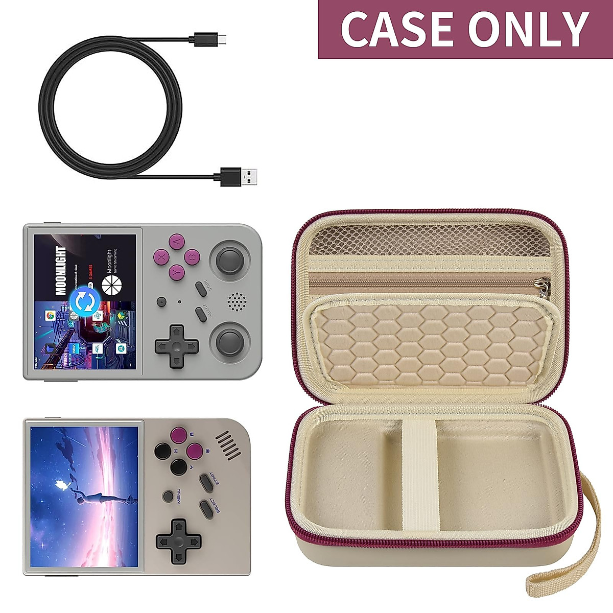 PAIYULE Travel Case Compatible with RG353V/ RG353VS/ R36S Retro Handheld Game Console, Handheld Emulator Storage Holder Organizer, Android Game Console Carrying Bag (Box Only) (Beige)