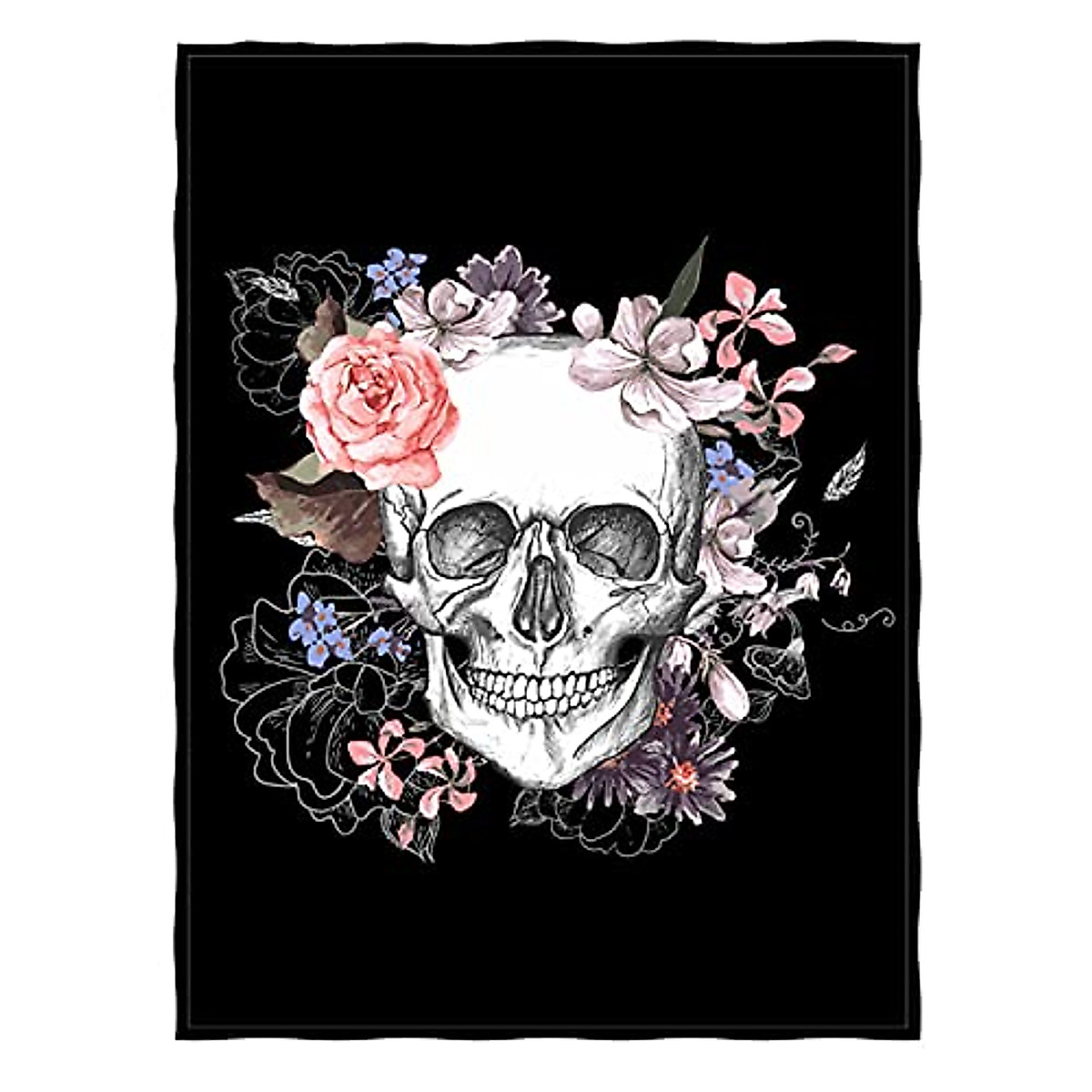 Mimihome Skull Throw Blanket, Sugar Skulls Flowers Warm Fleece Blanket for Sofa Couch Bed Chair, 80 L x 58 W Inches