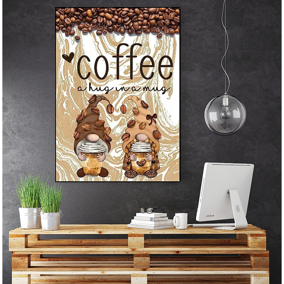 KINPLUB Gnome Diamond Painting Kits for Adults, Coffee Gnomes 5D Diamond Art Kits, DIY Full Round Drill Gem Art, Home Wall Decor 12 x 16 Inch