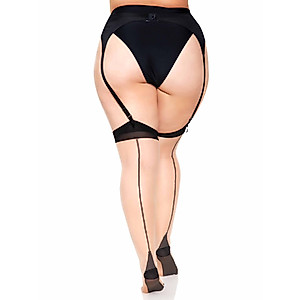 Leg Avenue Women's Contrast Top Cuban Heel Backseam Stockings, Nude/Black, One Size