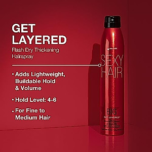 SexyHair Big Get Layered Flash Dry Thickening Hairspray, 8 Oz | Buildable Texture, Volume and Shine | Up to 72 Hours of Humidity Resistance