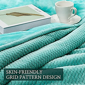 Lynnlov Thick 3 Layers Flannel Fleece Throw Blanket for Couch 50" x 60", Soft Decorative Microfiber Plush Blankets,Luxury Comfy Cozy Velvet Blanket for Sofa Chair Bed, Winter, Warm, Breathable, Aqua
