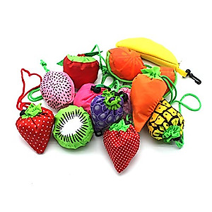 YUYIKES 10PCS Fruits Reusable Grocery Shopping Tote Bags Folding Pouch Storage Convenient for Travel
