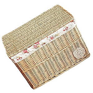 Alipis 2pcs box Rattan Cube for Liner Woven with Printed Desktop Bathroom Container Bedroom Cosmetic and Wicker Lid Bin Rectangular Flower Clo Clothes Organizer Rectangle Storage