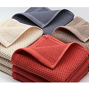 Mia'sDream Natural Cotton Tidy Dish Cloths Rags,Waffle Weave Kitchen Towels and Dishcloths Sets, Soft and Absorbent Hand Towel Washcloths, 12inchx12inch 6 Pack (Multi Color)