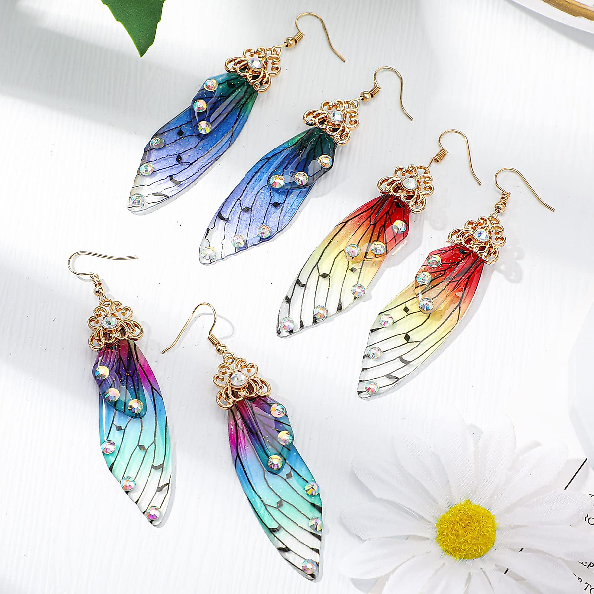 6 Pairs Earring Fairy for Women Butterfly Wing Earrings Multicolored Fairy Earrings Handmade Earrings for Women Earrings Butterfly Dangle Earrings for Wedding Jewelry
