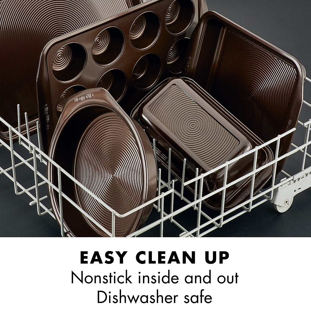 Circulon Nonstick Bakeware Set with Nonstick Cookie Sheet, Bread Pan, Bakings Pan and Cake Pans - 5 Piece, Chocolate Brown