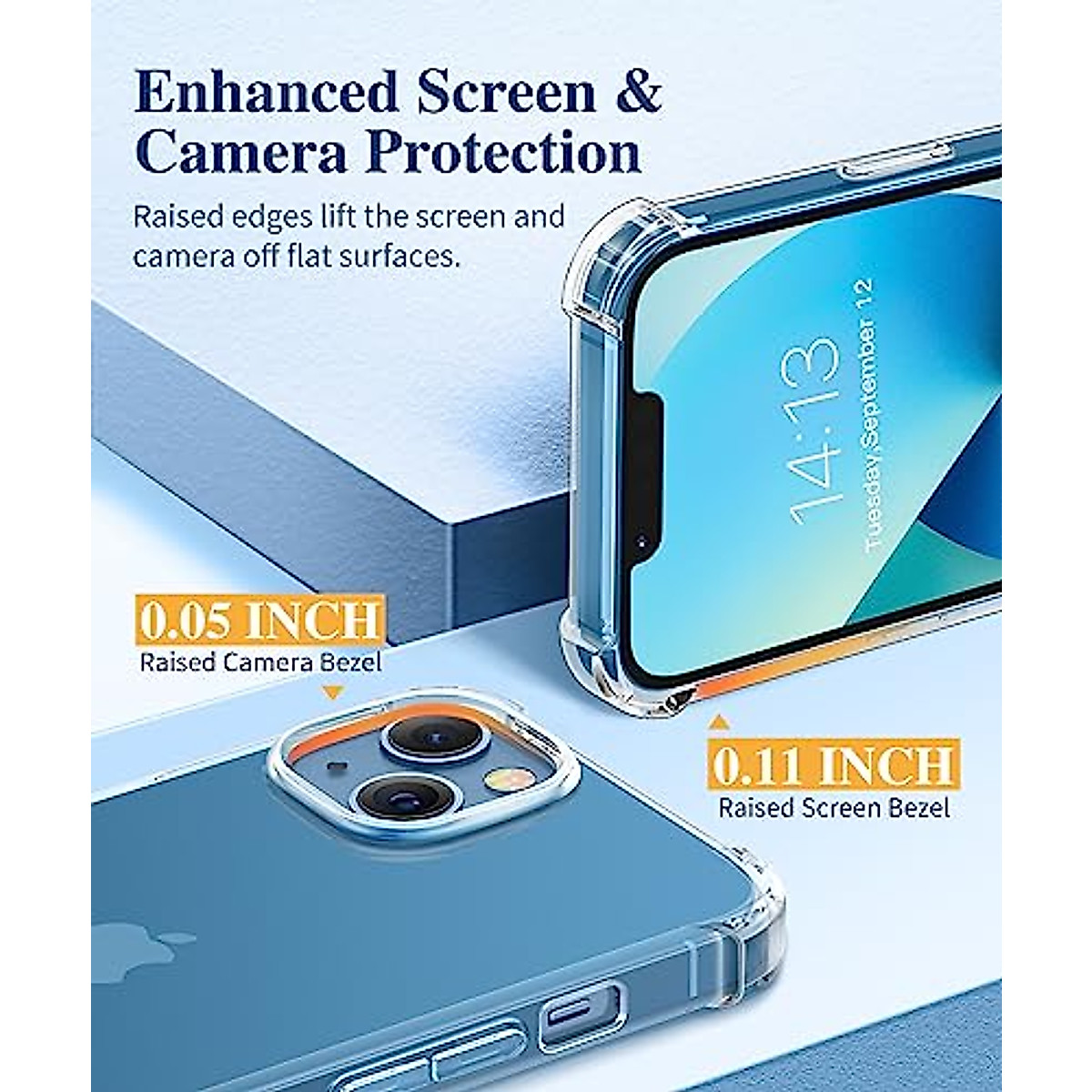 GVIEWIN Designed for iPhone 13 Case 6.1 Inch, with Tempered Glass Screen Protector + Camera Lens Protector Clear Soft & Flexible Shockproof Transparent Protective Bumpers Phone Cover（Clear）