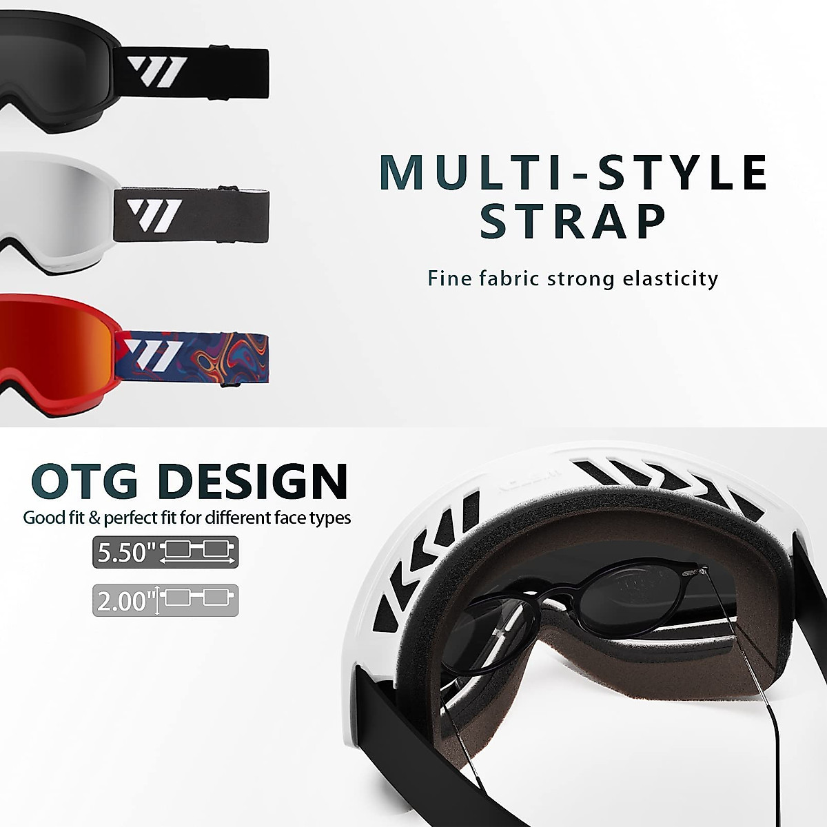 WISTON Ski Goggles - OTG Snow/Snowboard Goggles for Men, Women & Youth - 100% UV Protection (White Frame/Rose Lens)