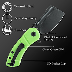 KANSEPT Knives Korvid M Mini Pocket Knife 2.45''154CM Blade,Orange G10 Handle,Cleaver Pocket Folding Knife for Everyday Carry T2030A7