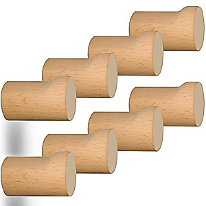 DINGEE 8 Pack Wood Wall Hooks,Natural Wooden Coat Hooks Wall Mounted,Heavy Duty Wooden Pegs for Hanging Hat, Plants, Bathroom Towels Clothes,Minimalist Beech Wood Wall Hooks
