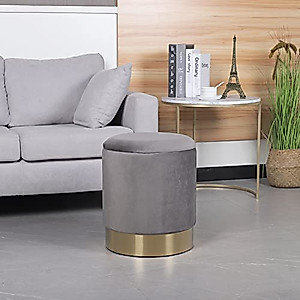 SOFT ASS Round Storage Ottoman Velvet Upholstered Stool Footrest with Gold Metal Base for Living Room Bedroom Entrance Coffee Table (Dark Grey4, Large)