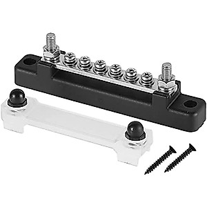 6 Terminal Bus Bar Kit - 150 A BusBar Block, Ground Distribution, 6 Post Power Distribution Terminal Block w/ 6 M4 Screws + 2 Studs Set, for Caravan Car Boat Marine Caravan RV