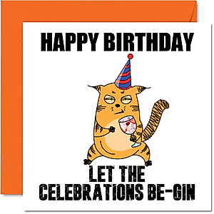 Funny Birthday Cards for Men Women - Be-Gin - Happy Birthday Card for Gin Lover Mom Dad Papa Pops Brother Sister Son Daughter Grandma Grandpa, 5.7 x 5.7 Inch Joke Humor Gin Gifts Bday Greeting Cards