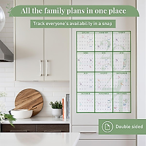 Rileys & Co 2025 Large Annual Erasable Laminated Wall Calendar, Jan 2025 - Dec 2025, 24 x 36 Inch, 2-Sided Reversible Vertical/Horizontal (Green)