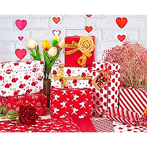 Whaline Valentine's Day Tissue Paper 90 Sheet Assorted Love Heart Pattern Gift Wrapping Paper 6 Design Red Decorative Art Paper for DIY Crafts Birthday Wedding Baby Shower Gifts Packing Decoration
