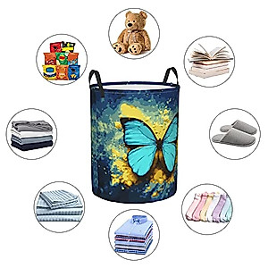 Butterfly Laundry Hamper With Handles Collapsible Canvas Laundry Basket,Waterproof Storage Basket,Toy Storage Bag