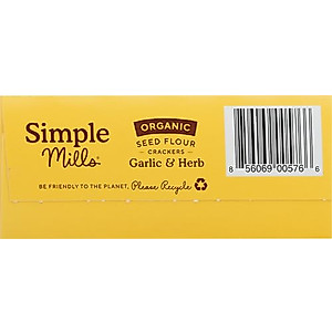 Simple Mills Organic Seed Crackers, Garlic & Herb - Gluten Free, Vegan, Healthy Snacks, Paleo Friendly, 4.25 Ounce (Pack of 1)