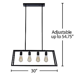 Amazon Brand – Stone & Beam Industrial Open Rectangle Frame Chandelier Pendant Light, LED Bulbs Included - 9.5 x 9.5 x 14.38 Inch, Matte Black