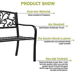 YIQIEDEY 500 Lb Heavy Duty & Durable 2-3 People Garden Bench, Patio Bench Outdoor Bench with Armrests, Comfortable Seat Furniture for Park Yard Deck Entryway, Black